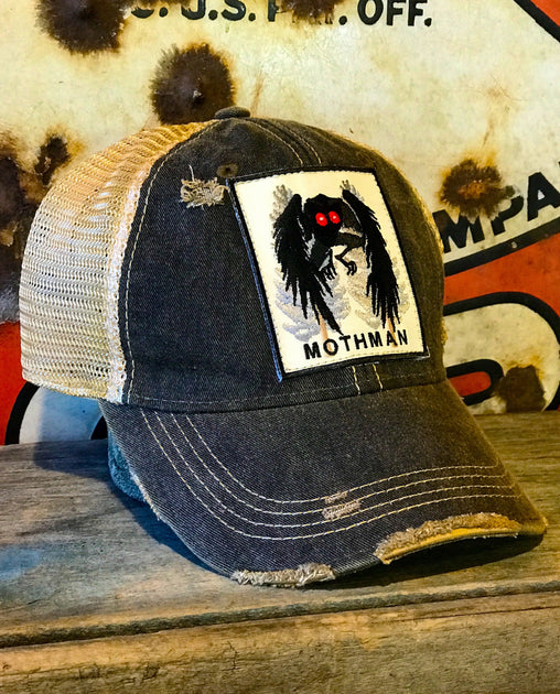 MOTHMAN Hat- Cryptid Distressed Black Snapback| Angry Minnow Vintage ...